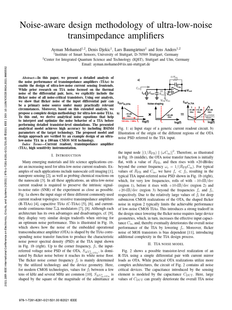 Noise-Aware Design Methodology of Ultra-Low-Noise Transimpedance Amplifiers | PDF | Mosfet ...