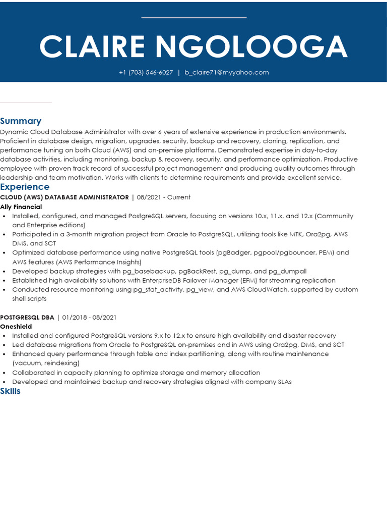 CLAIRE_NGOLOOGA_CV_ | PDF | Postgre Sql | Databases