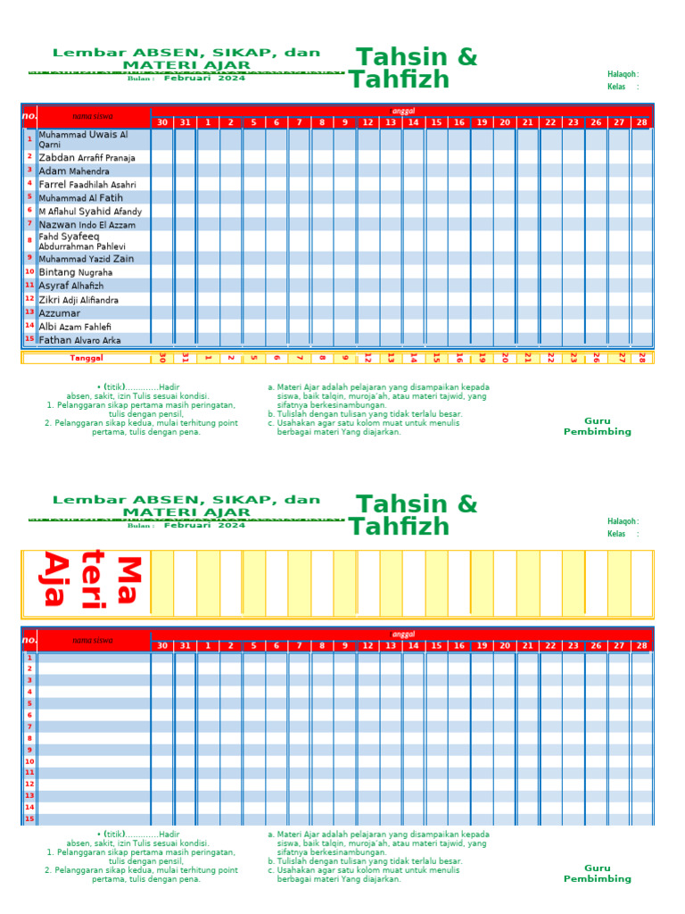 Lembar Absen Februari 2024 | PDF