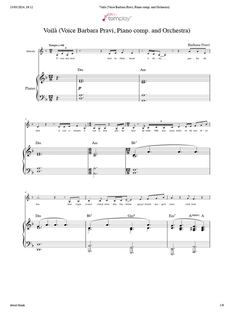 Voilà (Voice Barbara Pravi, Piano Comp. and Orchestra) | PDF