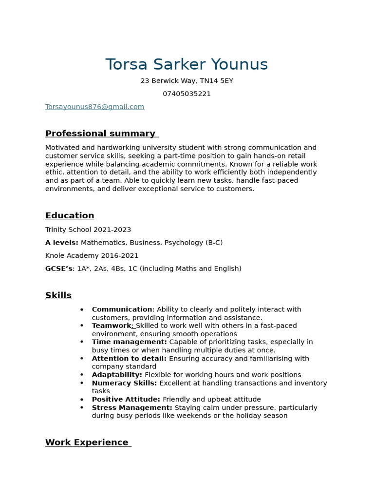 CV part time jobs | PDF | Communication | Psychology