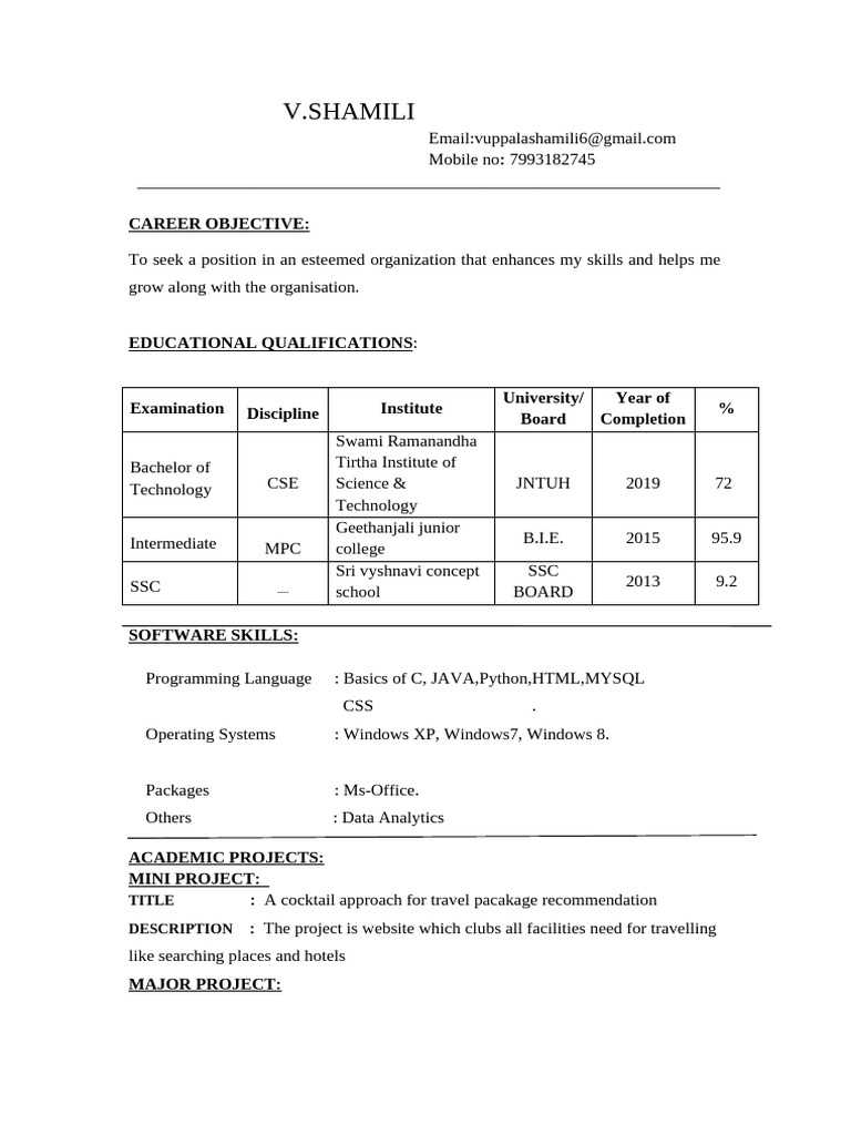 shamili resume | PDF | Computing