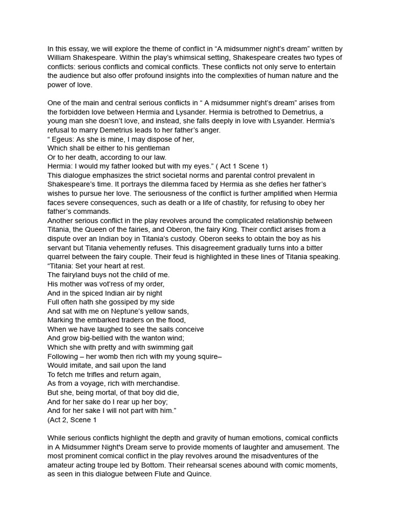 Essay MSND Themes | PDF | A Midsummer Night's Dream | Fairies