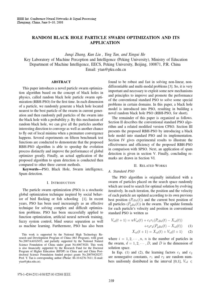 RANDOM BLACK HOLE PARTICLE SWARM OPTIMIZATION AND ITS APPLICATION - Zhang Et Al. - 2008 | PDF ...