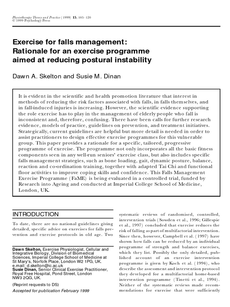 Exercise For Falls Management | PDF | Balance (Ability) | Strength Training