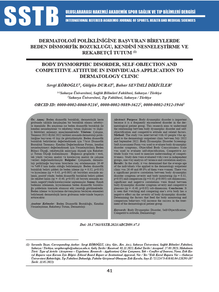 Body Dysmorphic Disorder Self Objection | PDF