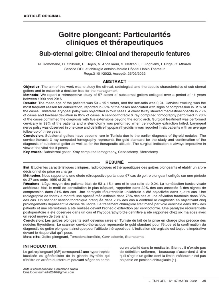 Goitre Plongeant Particularites Cliniques Et Therapeutiques | PDF ...