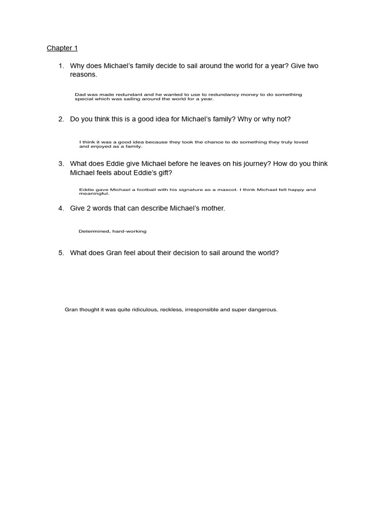 Kensuke S Kingdom - Chapter 1 Reading Comprehension | PDF