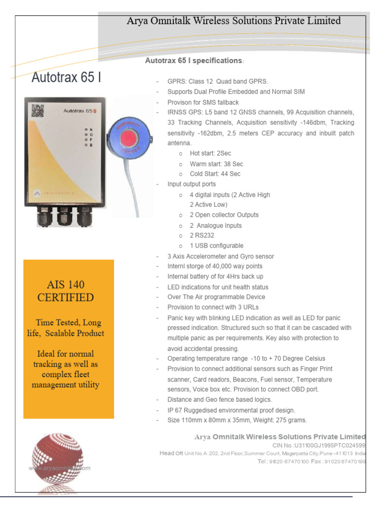 Specifications Autotrax 65 I | PDF | Electrical Engineering ...
