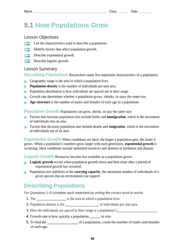 WS 5 1 Population Growth | PDF | Population Growth | Logistic Function