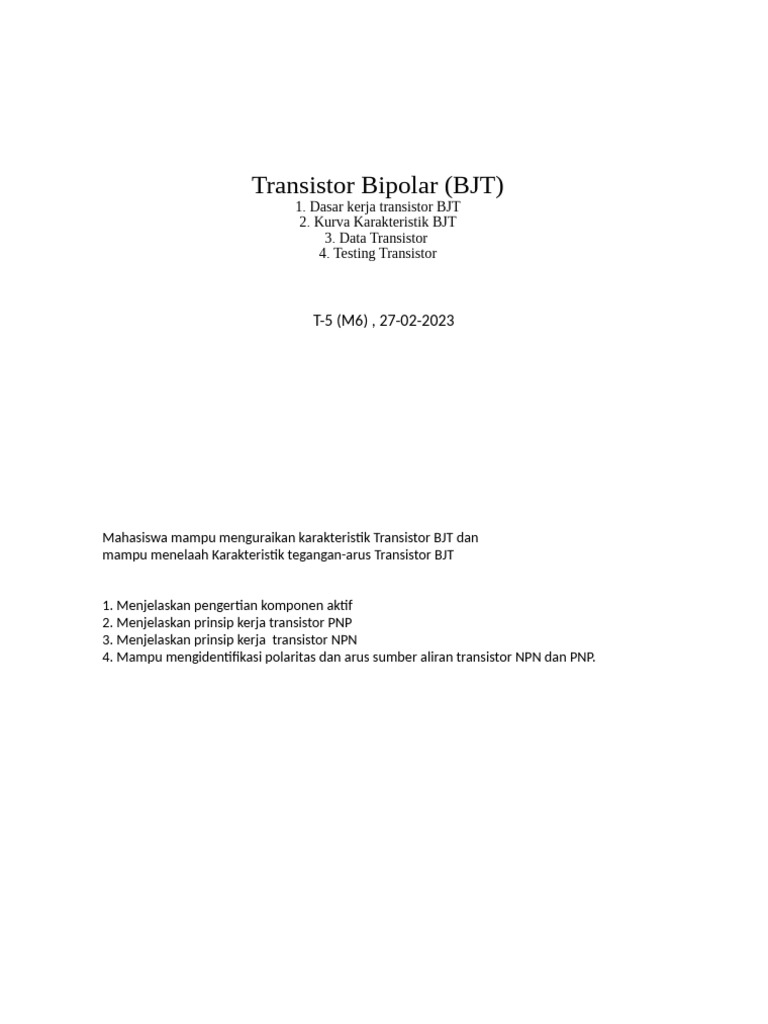 T-5 (m6) - Transistor Bipolar (BJT) | PDF | Bipolar Junction Transistor ...