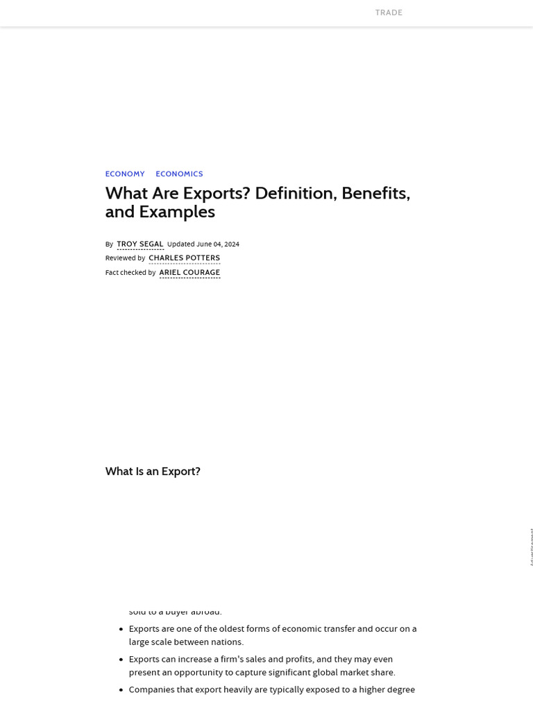 What Are Exports - Definition, Benefits, and Examples | PDF | Exports ...