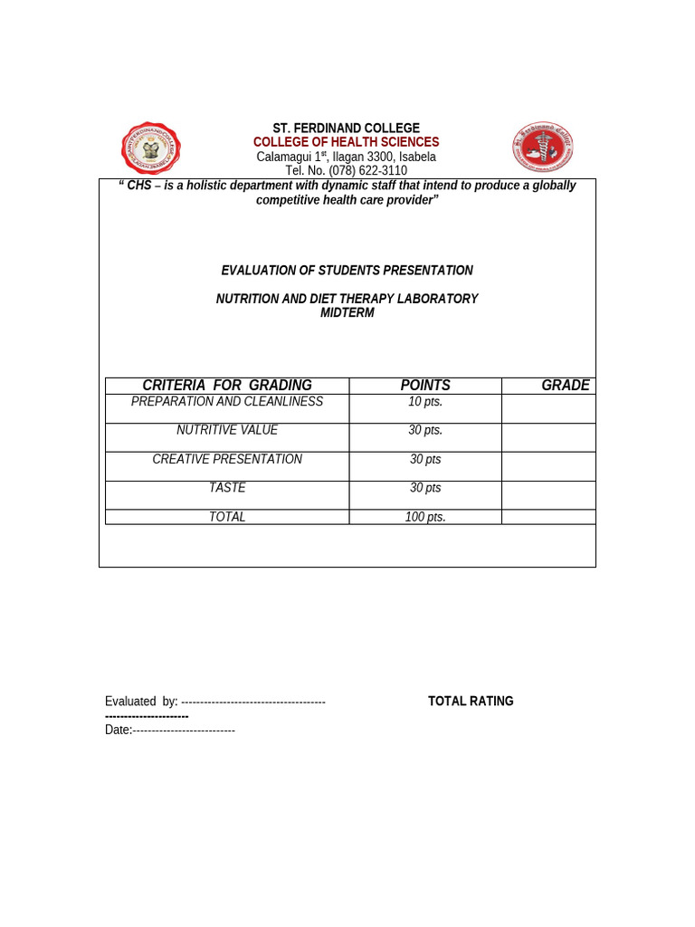 Nutrition Rubrics | PDF