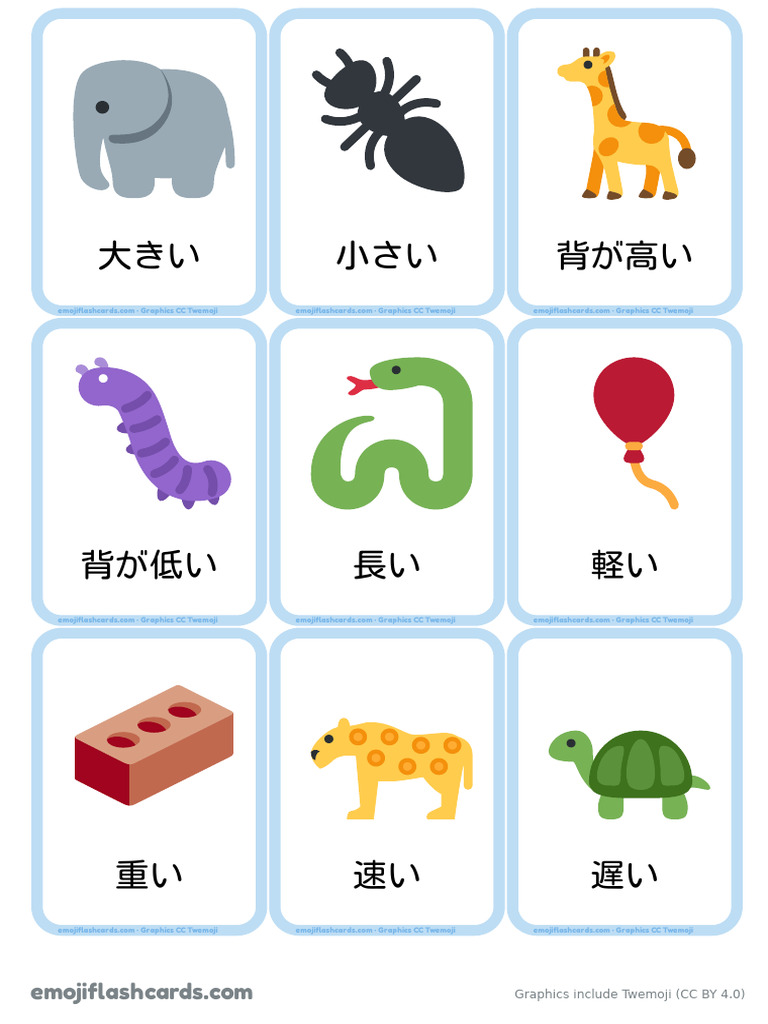Japanese Adjectives Small A4 Flashcards 1 | PDF