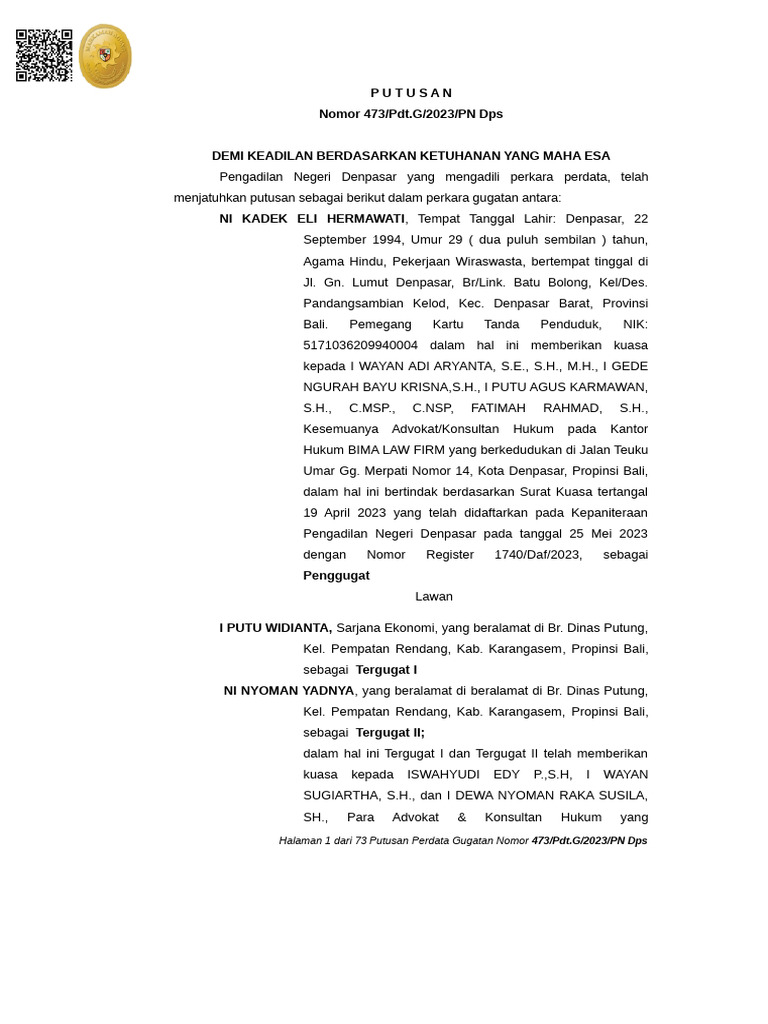 Putusan 473 PDT.G 2023 PN Dps 20241101133039 | PDF