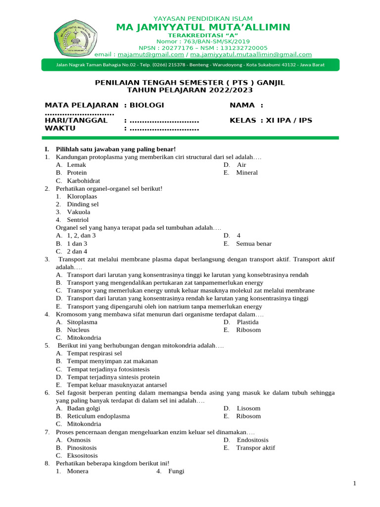 Soal PTS Biologi Xi | PDF | Griya & Taman | Kesehatan Holistik