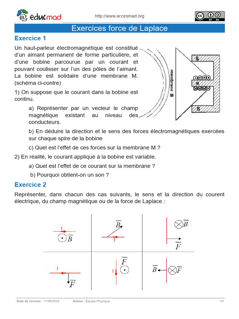 Exercices sur la force de Laplace | PDF | Champ magnétique | Champ ...