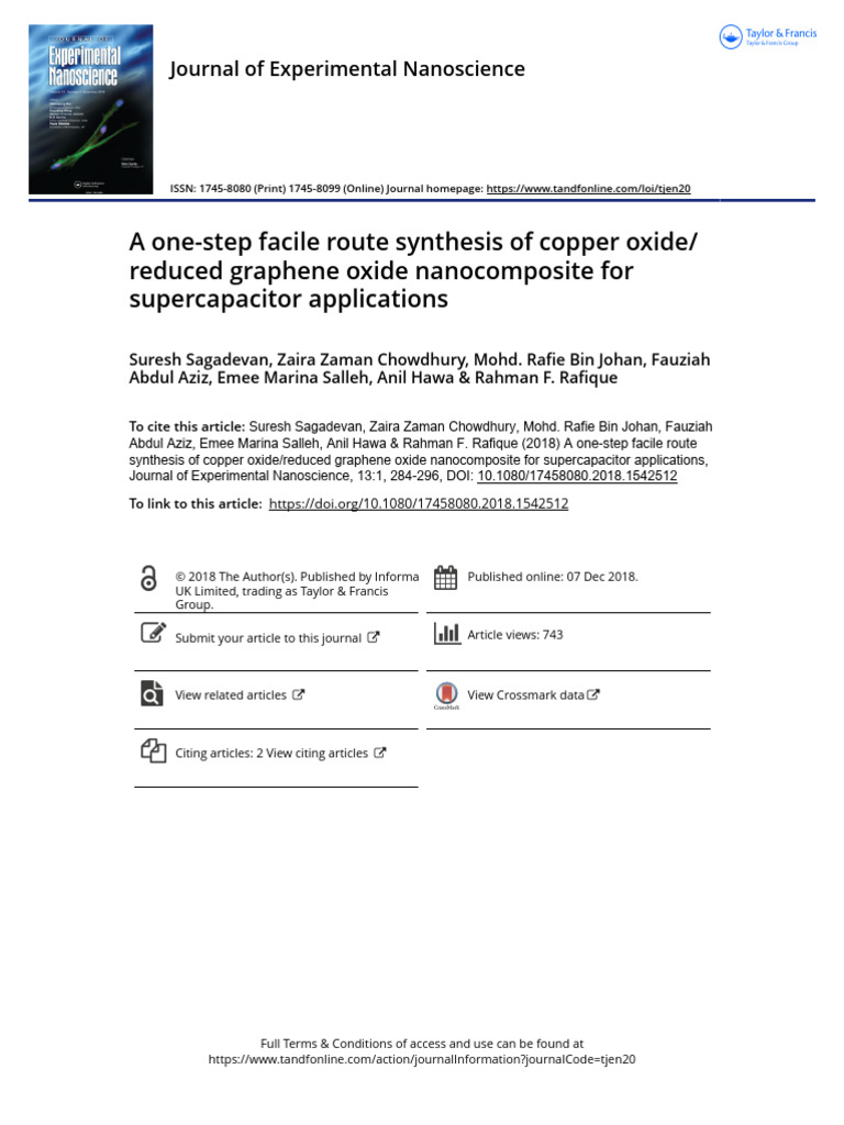 A One Step Facile Route Synthesis of Copper Oxide Reduced Graphene Oxide Nanocomposite For ...