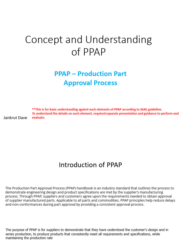 Basic Understanding of Ppap Element - JD | PDF | Engineering