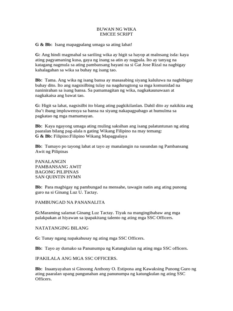 BUWAN NG WIKA Script | PDF
