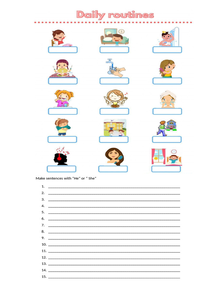 Daily Routines + He and She | PDF