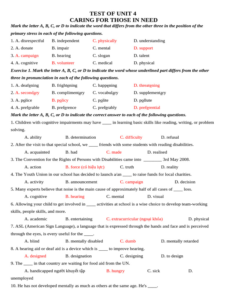 Unit 4 Test: Caring for the Needy | PDF | Disability | Intellectual ...