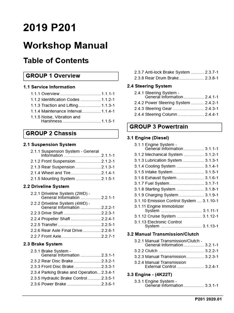 p201 Workshop Manual | PDF | Manual Transmission | Steering