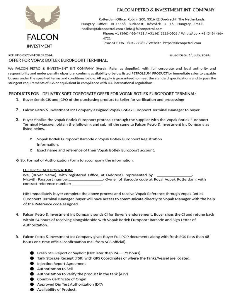Offer For Vopak Botlek Europoort Terminal | PDF | Procurement