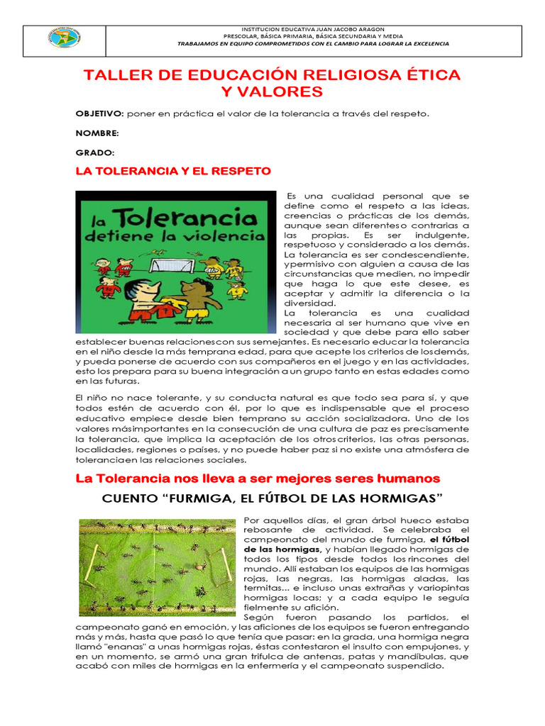 Taller de La Tolerancia y El Respeto 10° | PDF | Tolerancia | Hormiga
