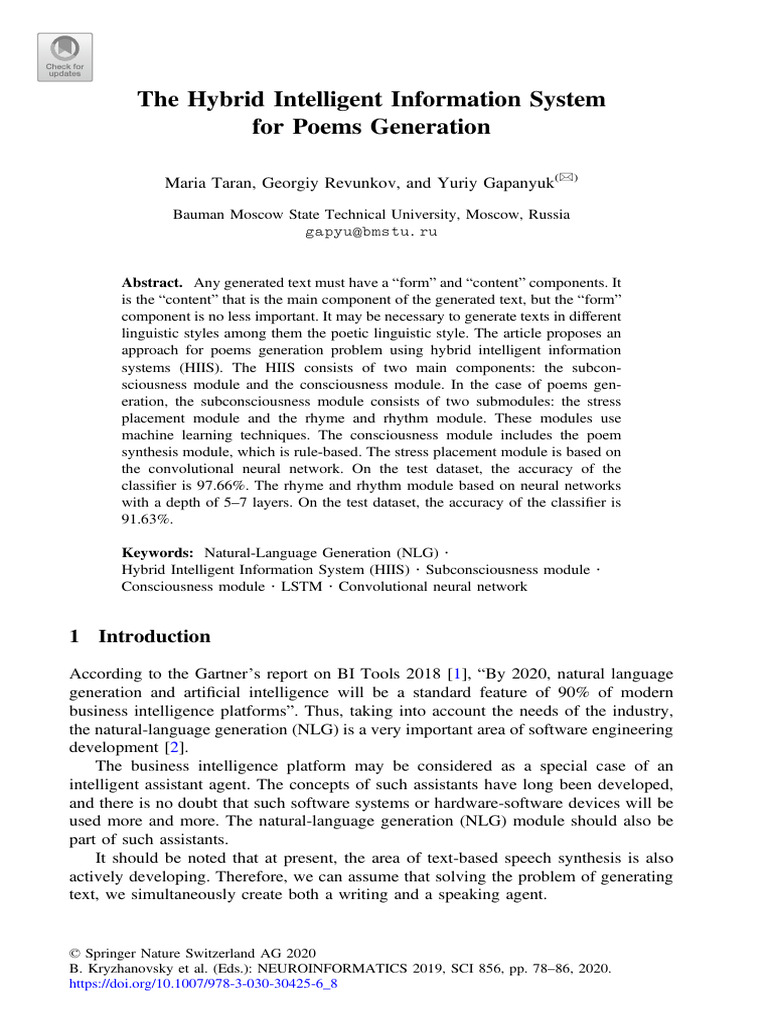 The Hybrid Intelligent Information System For Poems Generation | PDF ...