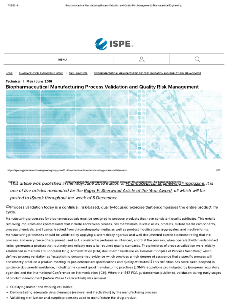 Biopharmaceutical Manufacturing Process Validation and Quality Risk ...