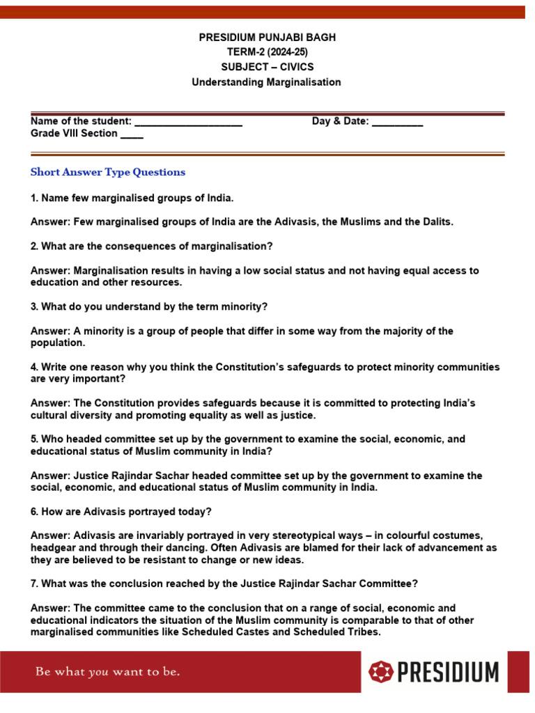 GRADE 8 SSC Understanding Marginalisation | PDF | Social Exclusion ...