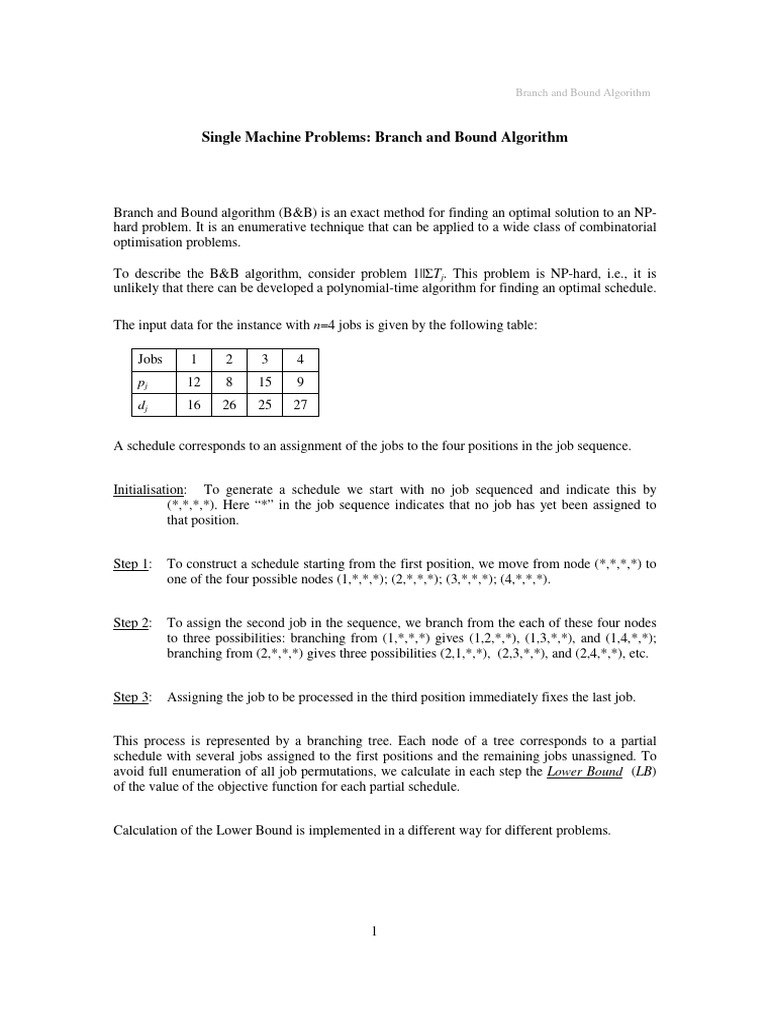 Single Machine Problems Branch And Bound Algorithm Pdf Computer Programming Algorithms