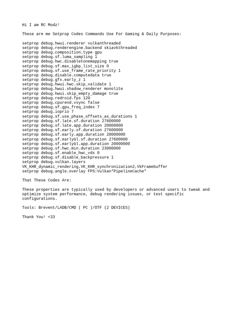 Setprop Commands (Gaming V3) - RC Modz | PDF | Teaching Methods & Materials | Computers