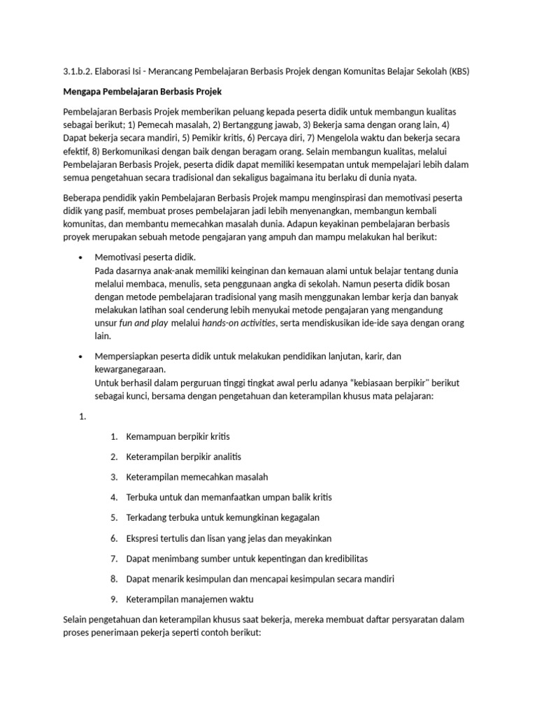Pembelajaran Berbasis Projek di KBS | PDF | Karier & Perkembangan