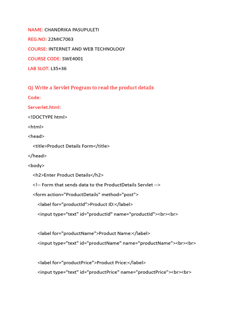 Servlet Program for Product Details | PDF