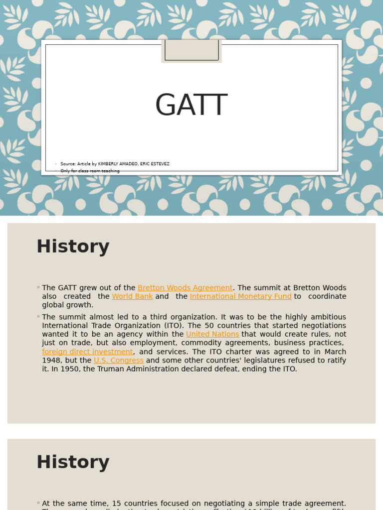 GATT: History and Impact on Trade | PDF | General Agreement On Tariffs ...
