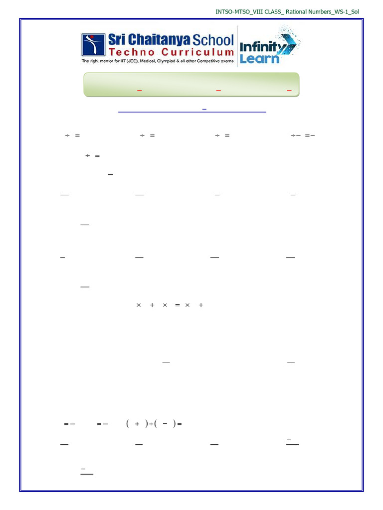 INTSO-MTSO - VIII CLASS - Rational Numbers - WS-1 - Sol | PDF ...