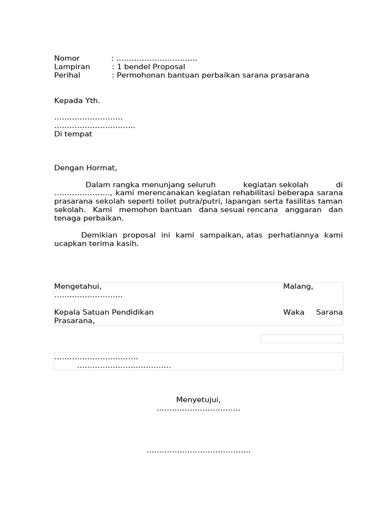 Surat Pengantar Perbaikan Sarpras | PDF