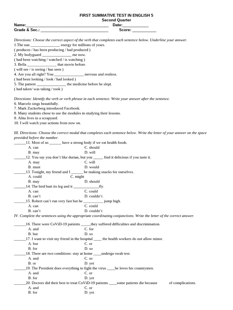 First Summative Test in English 5 | PDF
