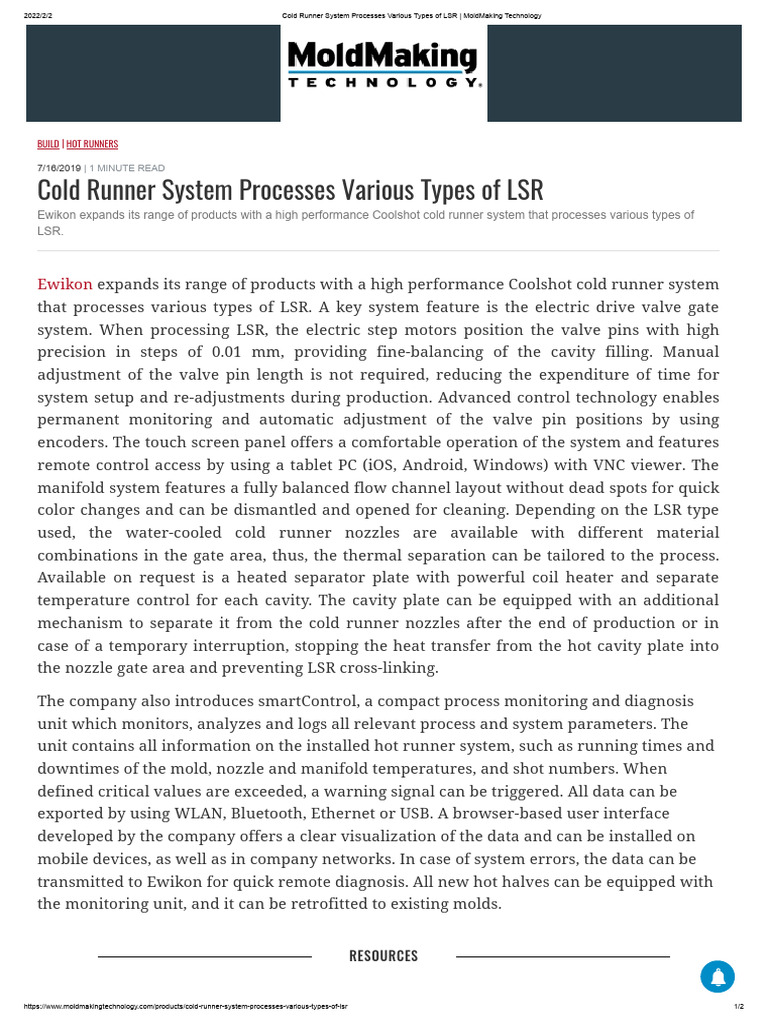 Cold Runner System for LSR Processing | PDF | Valve | Computing