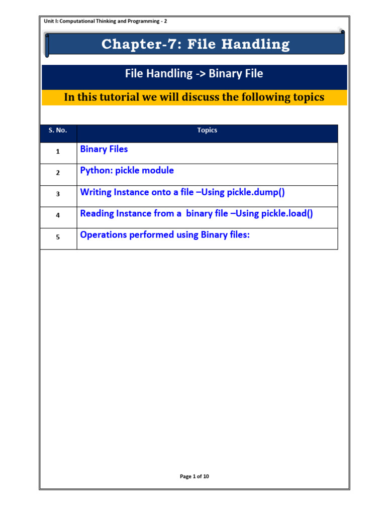 Data File Handling Working With Binary Files | PDF | Computer File | Computer Science