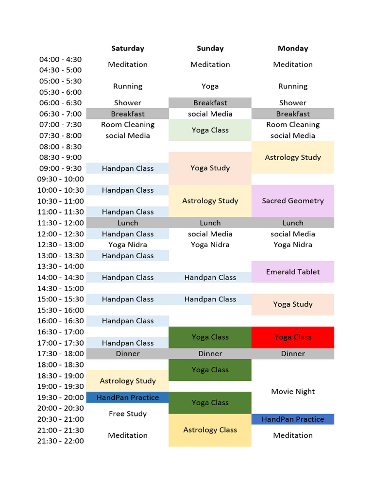 7-day_Weekly_Schedule | PDF | Yoga
