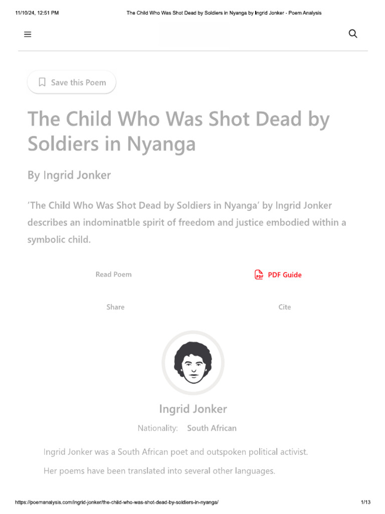 The Child Who Was Shot Dead by Soldiers in Nyanga - Poem 4 | PDF