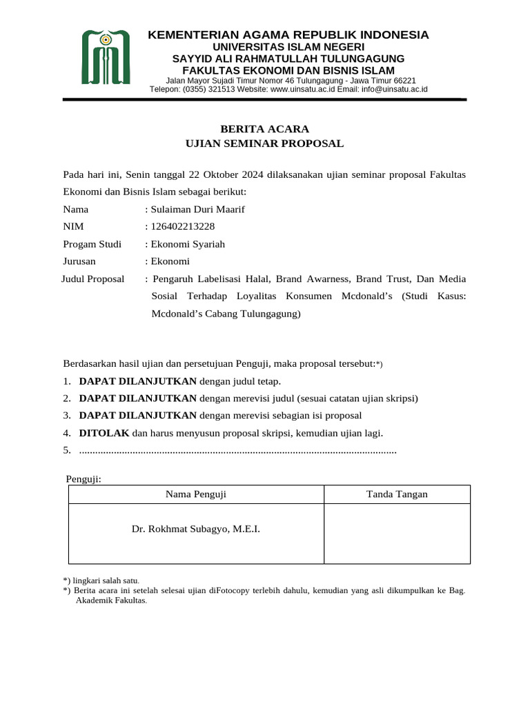 Berita Acara Proposal New Mulai 2022-2023 | PDF