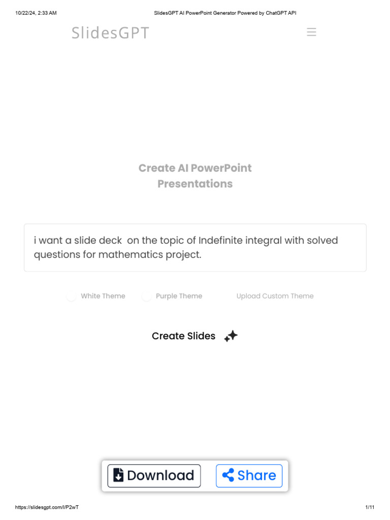 SlidesGPT AI PowerPoint Generator Powered by ChatGPT API | PDF | Integral | Calculus