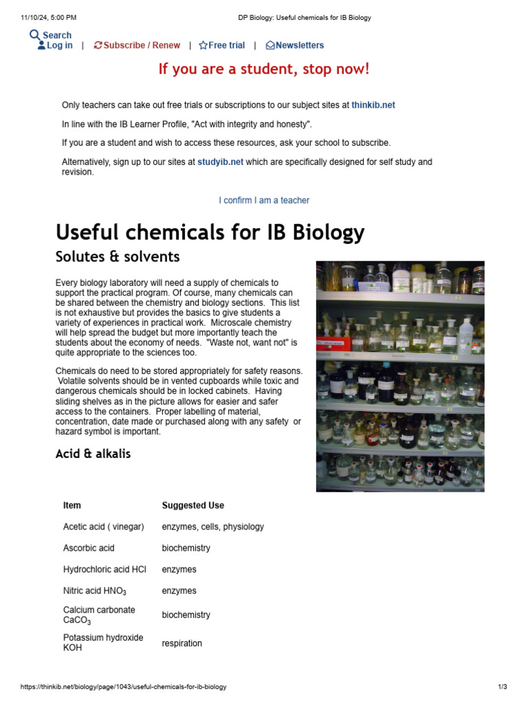 DP Biology - Useful Chemicals For IB Biology | PDF | Staining ...