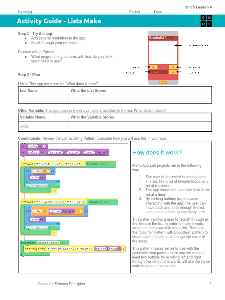 Activity Guide - Lists Make | PDF | Computer Program | Programming