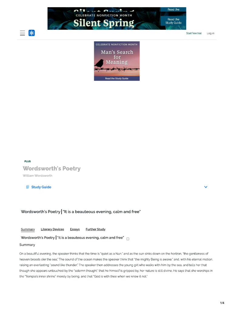 Its A Beauteous Evening, Calm and Free - Poem 3 | PDF