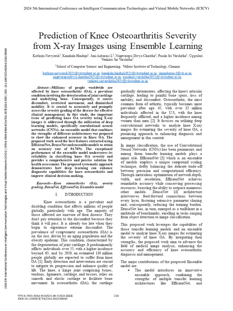 Prediction Of Knee Osteoarthritis Severity From X Ray Images Using